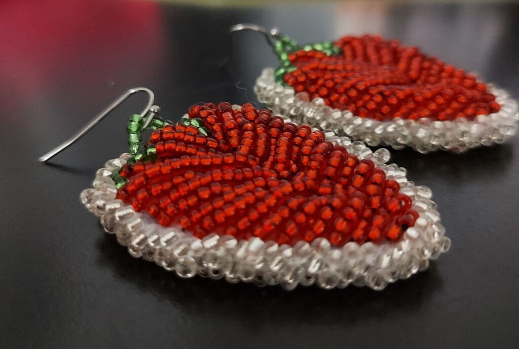 Raised Beaded Strawberry Earrings - IndigenARTSY